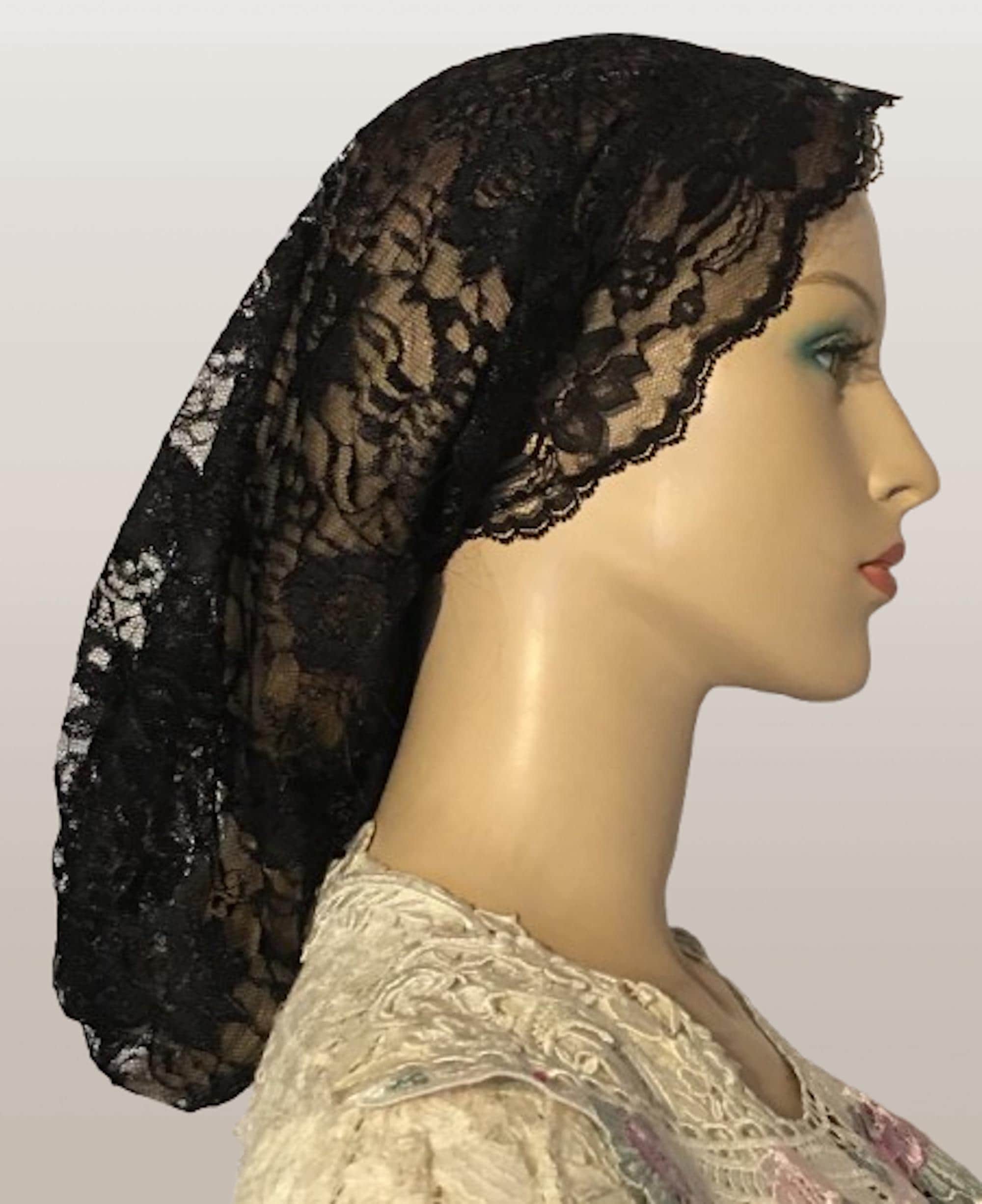 Black Lace Snood, Victorian Style With Lace Ties, Women Hair Accessory ...