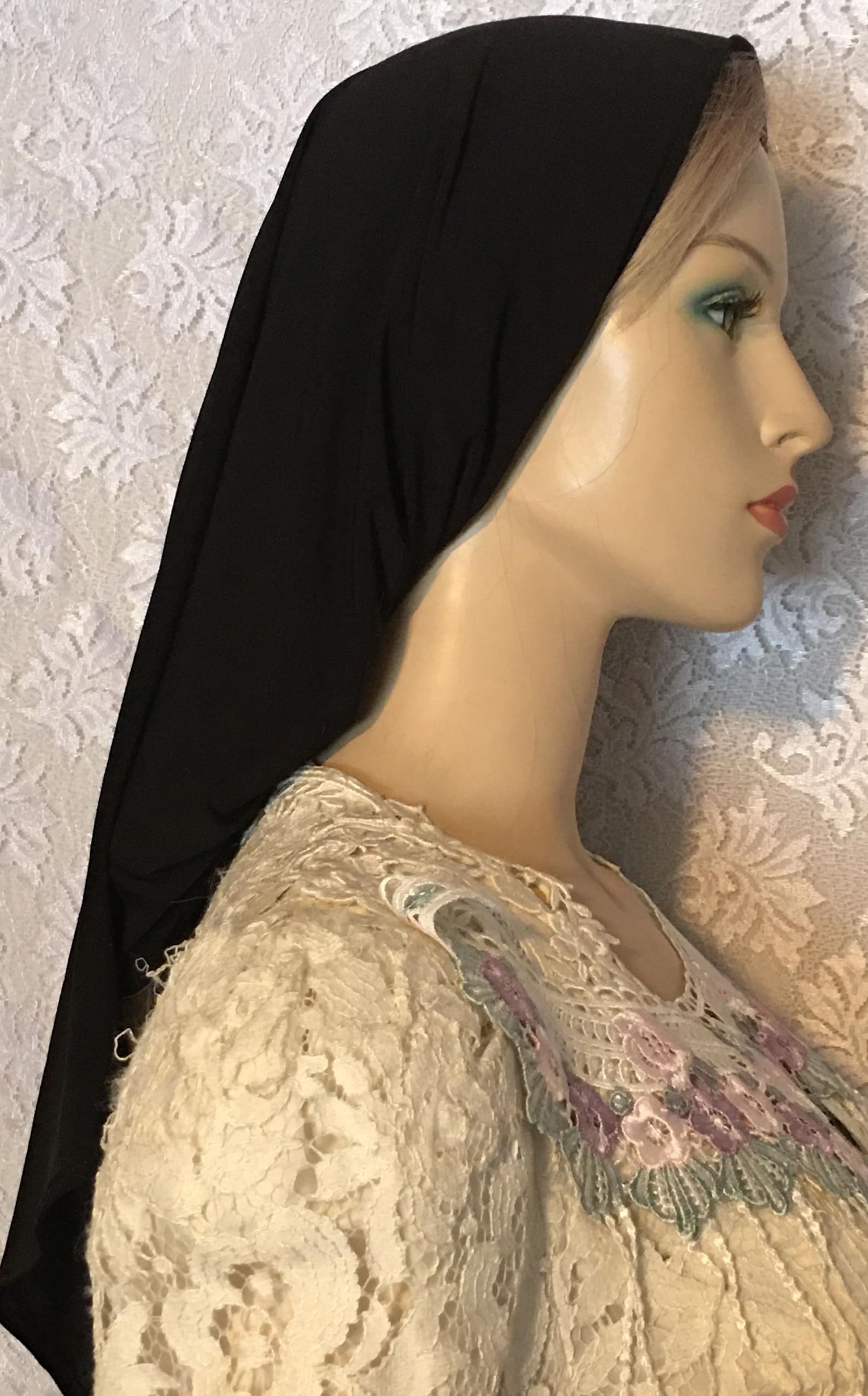 Black Tichel Scarf for Prayer, Modest Head Covering, Mitpachat Mantilla ...