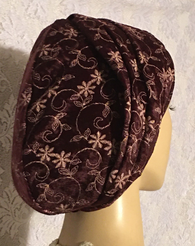 Wine Floral Embroidered Snood Wrap Head Covering • Headwear for Modesty ...