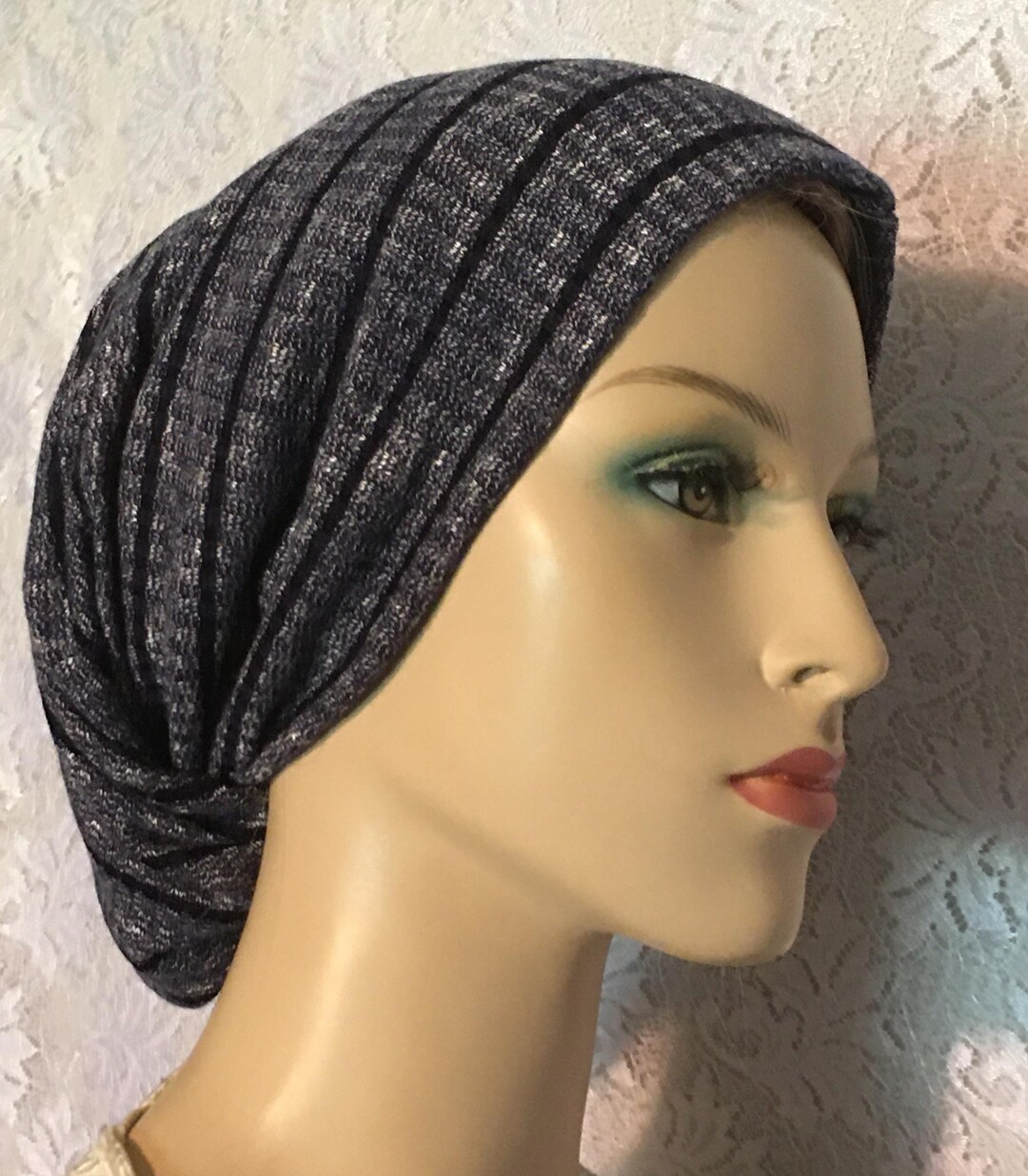 Navy Stretch Snood Turban Cap Head Covering for Women Snoods Beanie ...