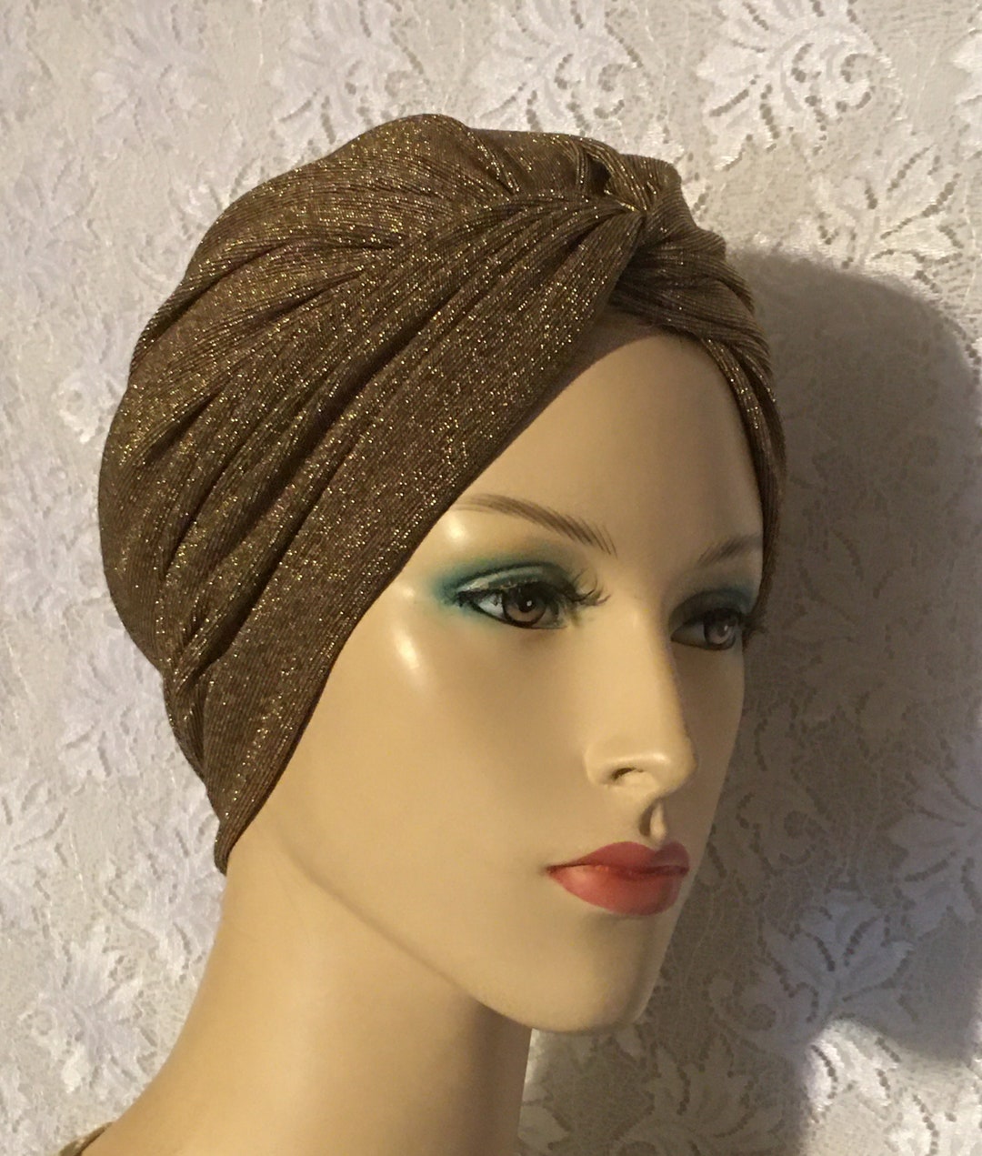 Gold Turban Cap Snood Head Covering • Women Hair Snoods • Beanie ...