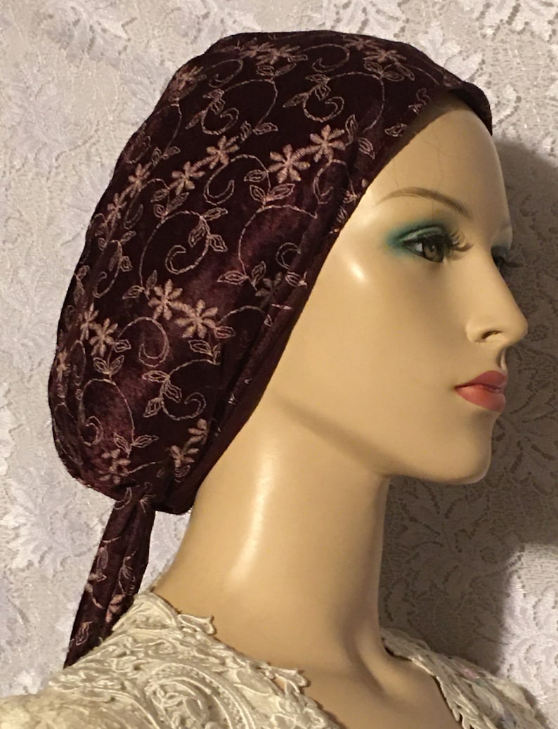Wine Floral Embroidered Snood Wrap Head Covering • Headwear for Modesty ...