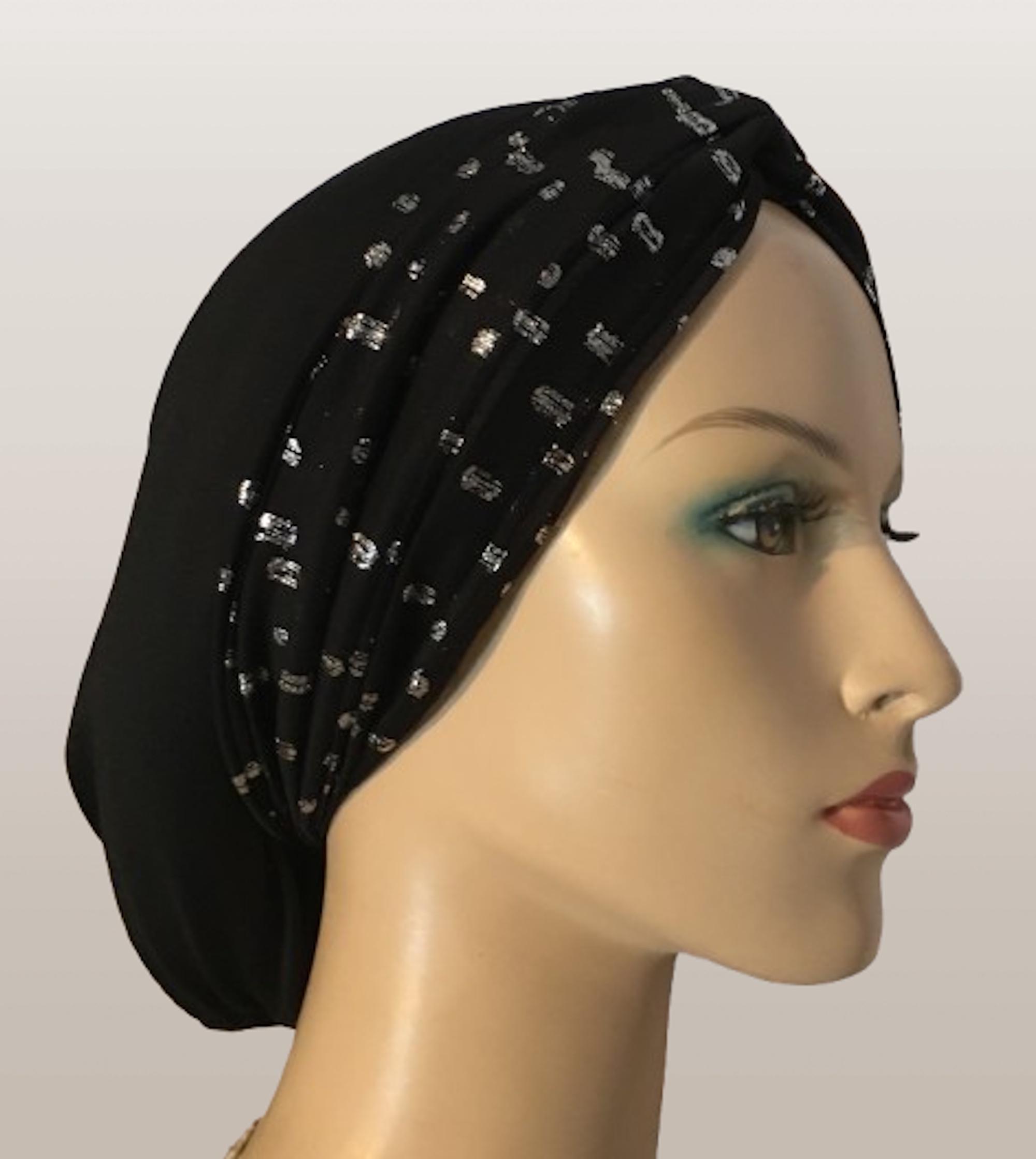 Black Silver Turban Snood Head Covering for Women, Hair Snoods, Tichel ...