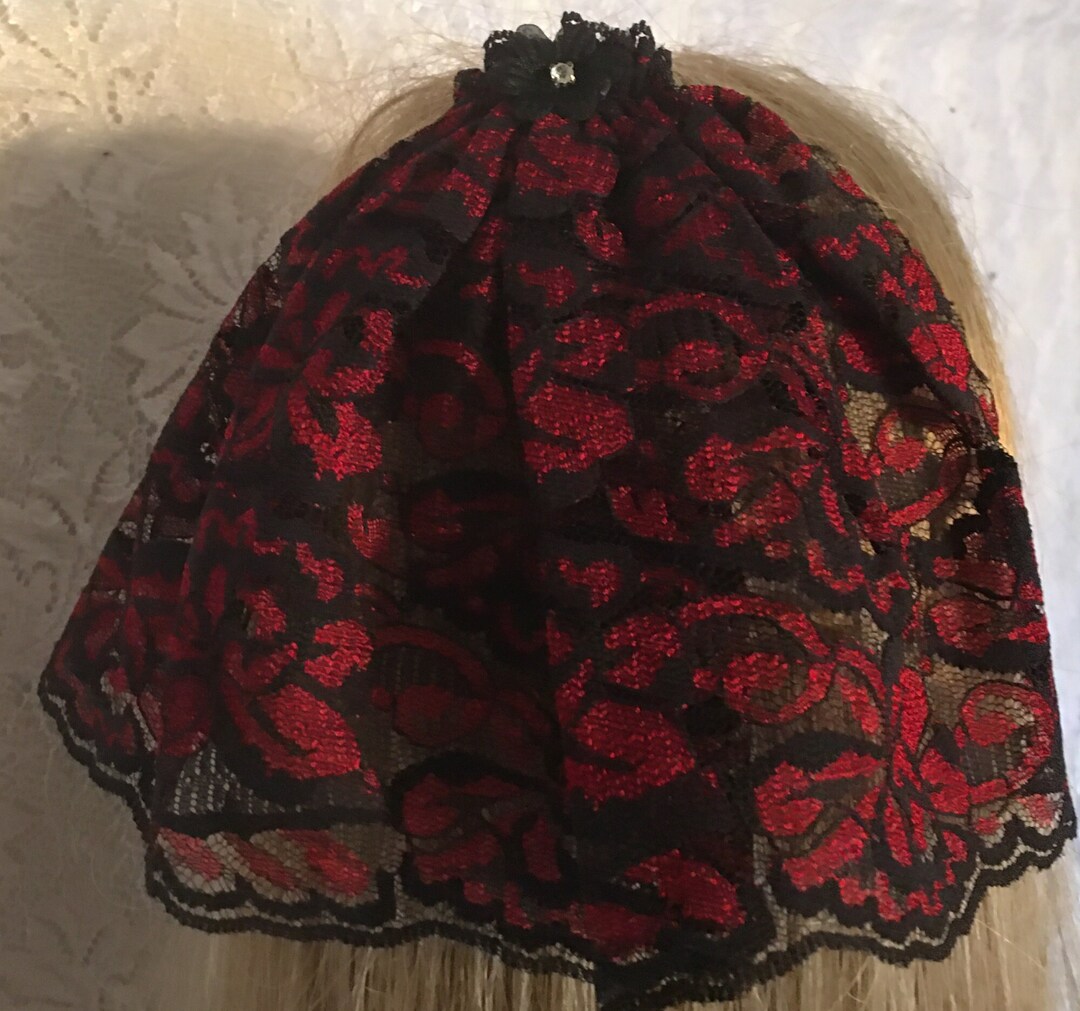 Black Red Floral Bat Mitzvah Head Covering Lace Kippah Hair - Etsy
