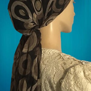 Black Gray Head Wrap Mantilla Hair Wrap Venise Trim Head Covering ...