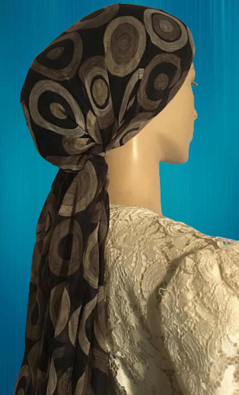 Black Gray Head Wrap Mantilla Hair Wrap Venise Trim Head Covering ...