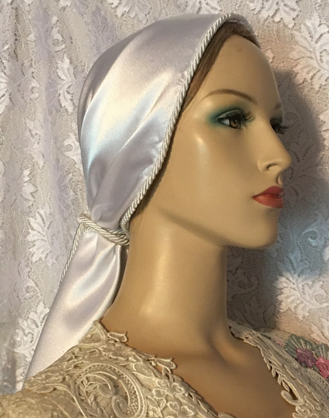 SATIN Scarf | White Tichel Head Covering | Crepe Backing | Headcovering ...