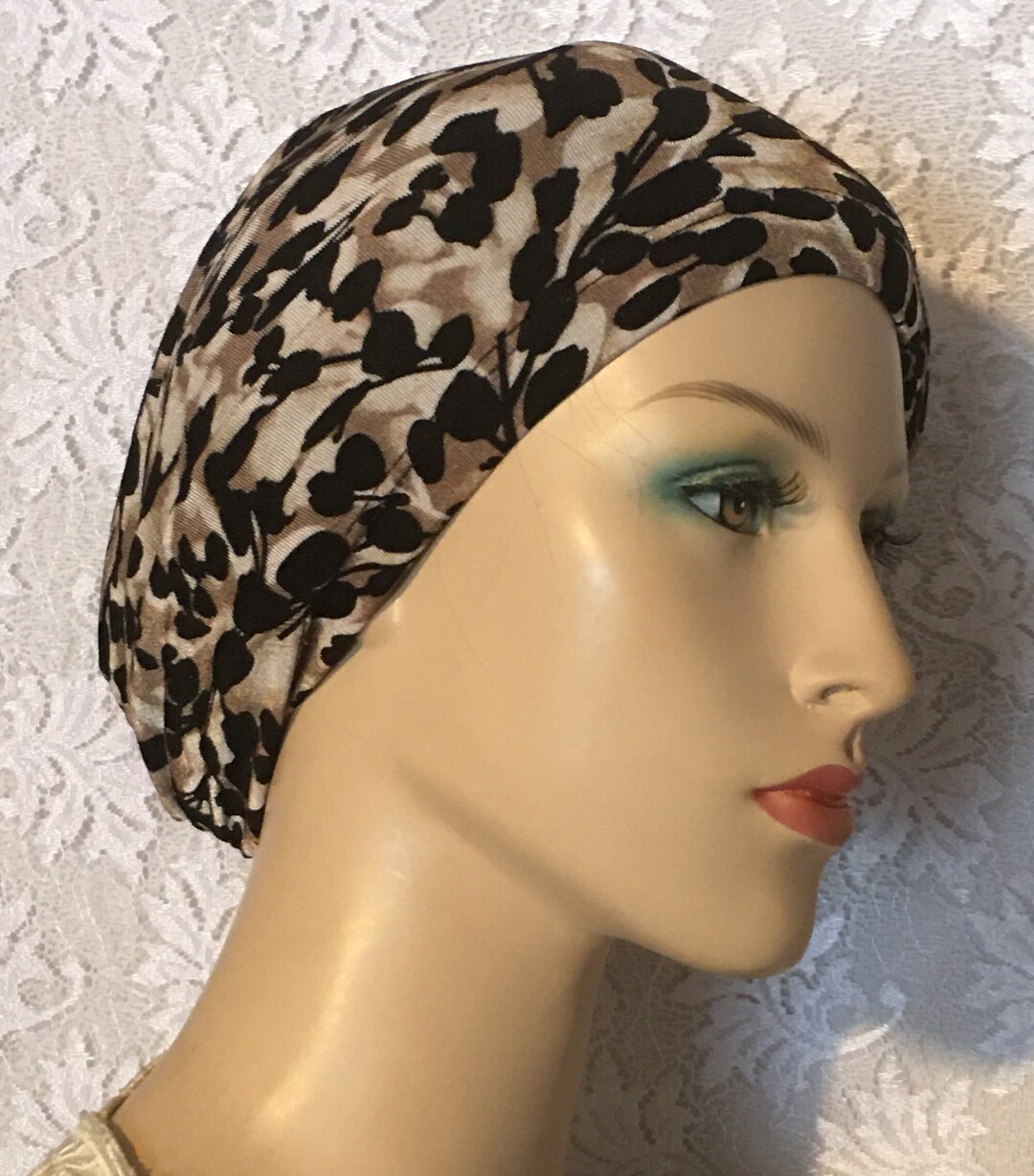 Underscarf Head Wrap • Black Tan Undercap • Stretch Bonnet Cap • Under ...