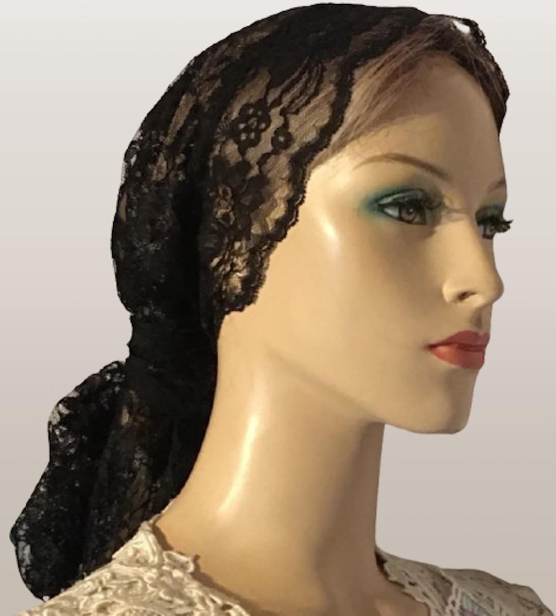 Black Lace Snood, Victorian Style With Lace Ties, Women Hair Accessory ...