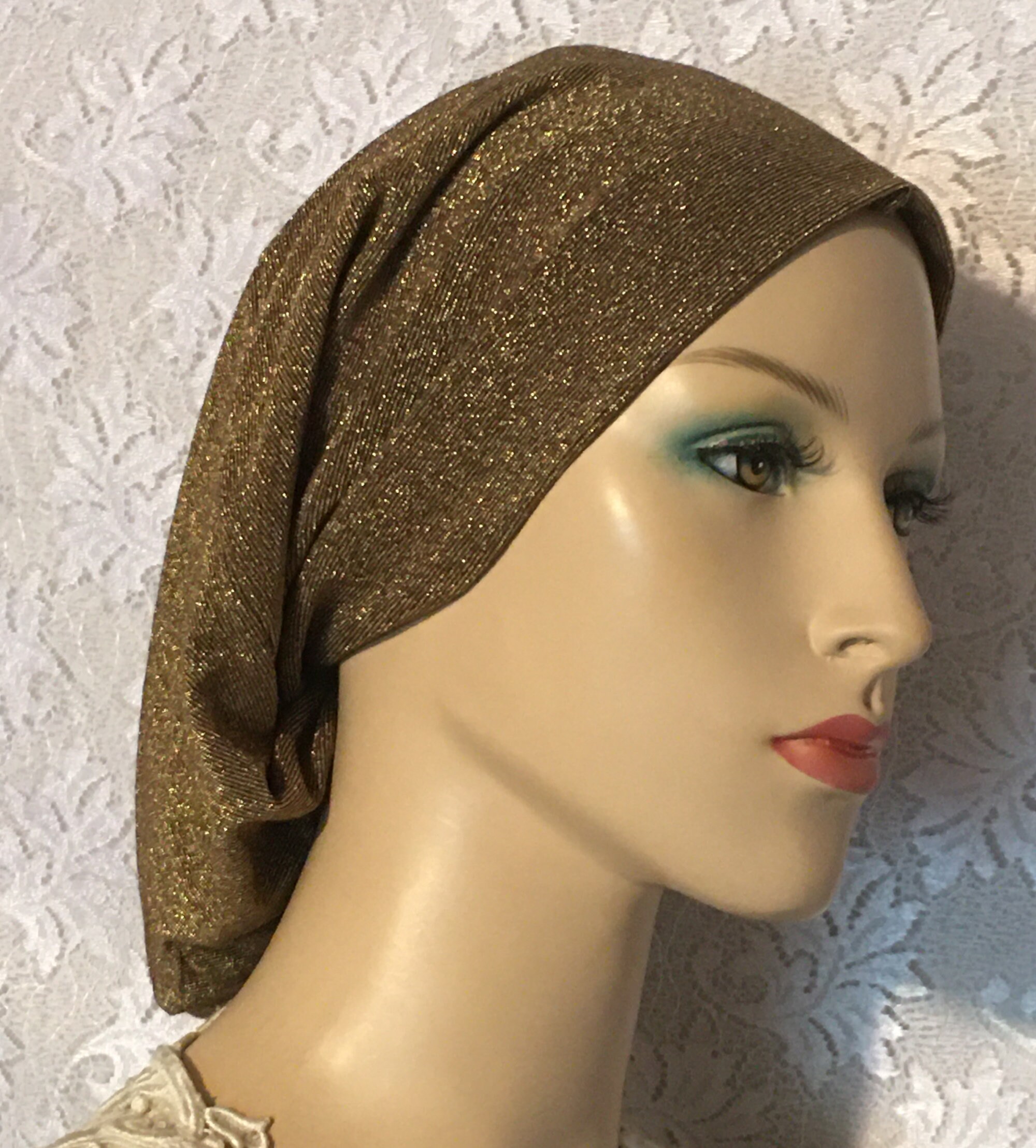 Gold Turban Cap Snood Head Covering • Women Hair Snoods • Beanie ...