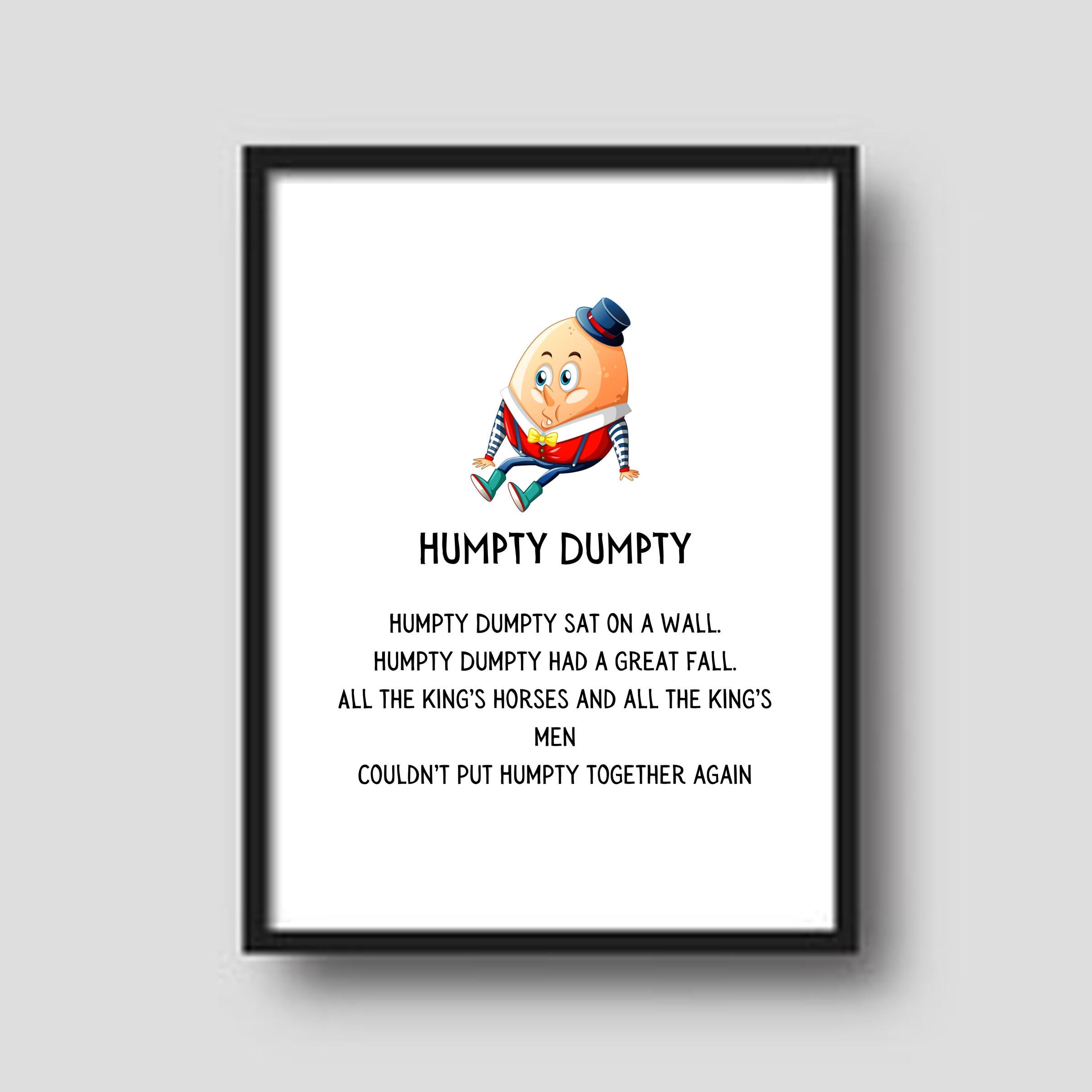 Humpty Dumpty Nursery Rhyme Poster: Playroom Wall Art (digital Download ...
