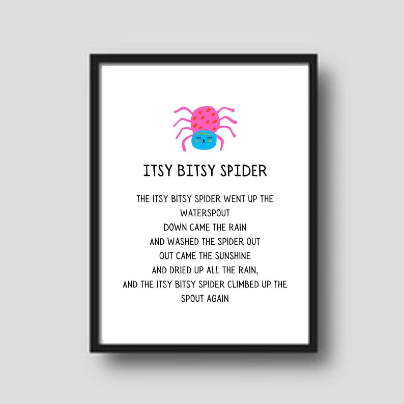 Itsy Bitsy Spider Nursery Rhyme Poster: Playroom Wall Art (digital ...
