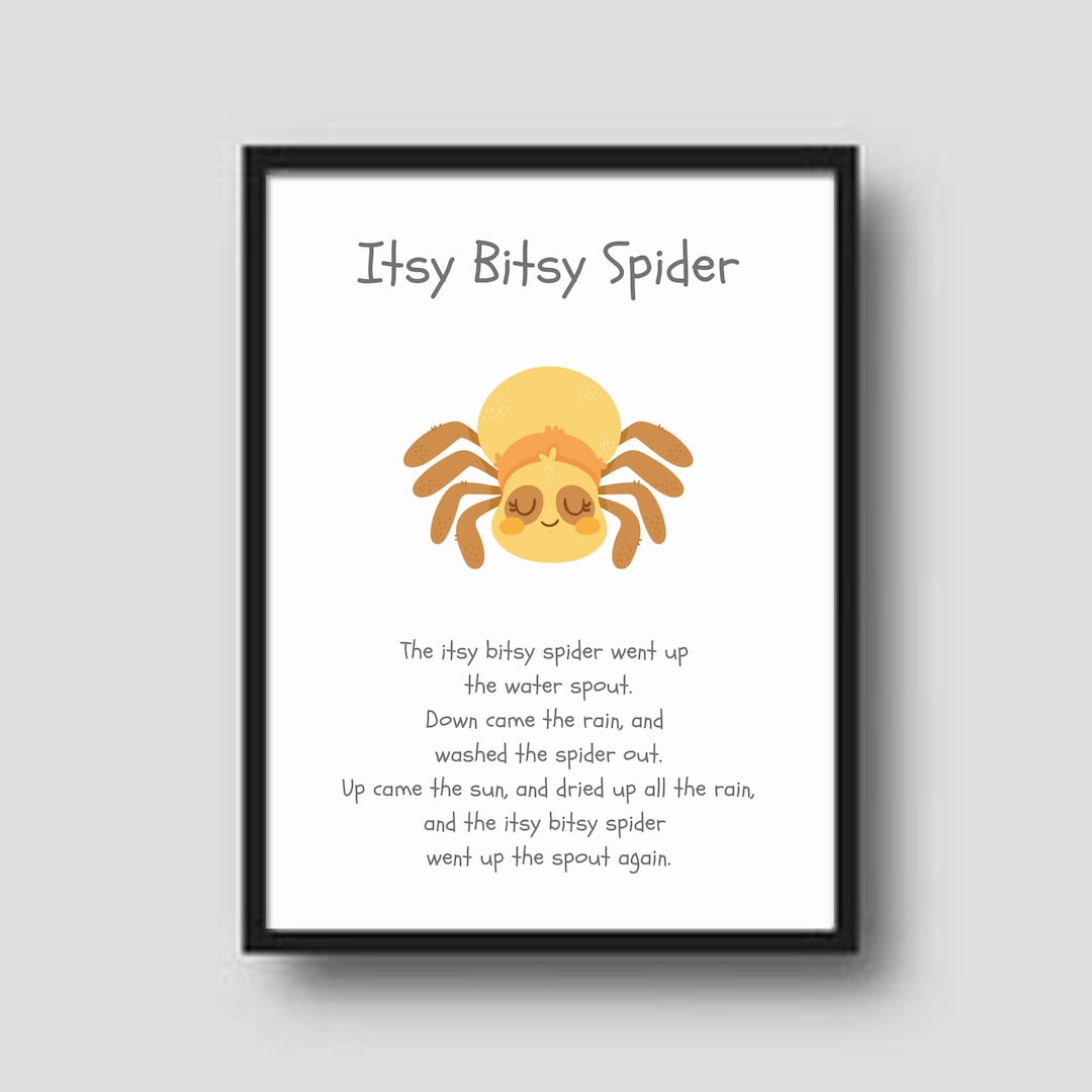Itsy Bitsy Spider Nursery Rhyme Poster, Playroom Wall Art (digital ...