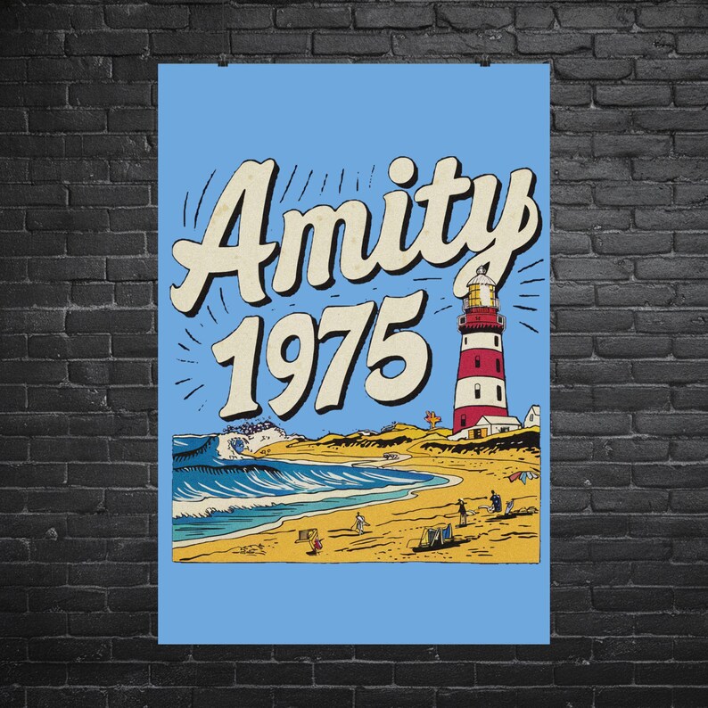 Amity 1975 Jaws Inspired Poster Wall Art Retro, Vintage Horror, Movies ...