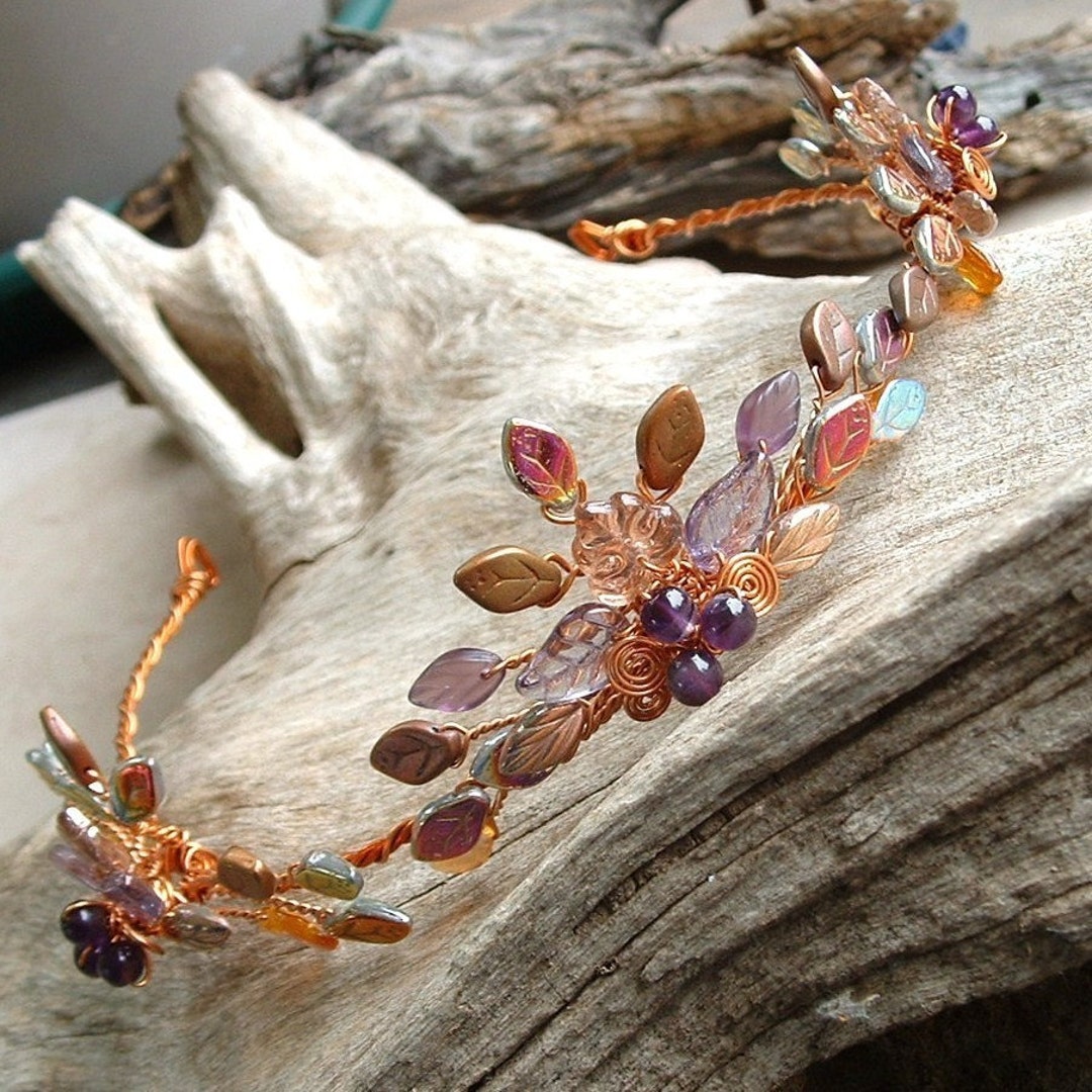 Boho Wedding Tiara Autumn Flame Amethyst and Copper - Etsy