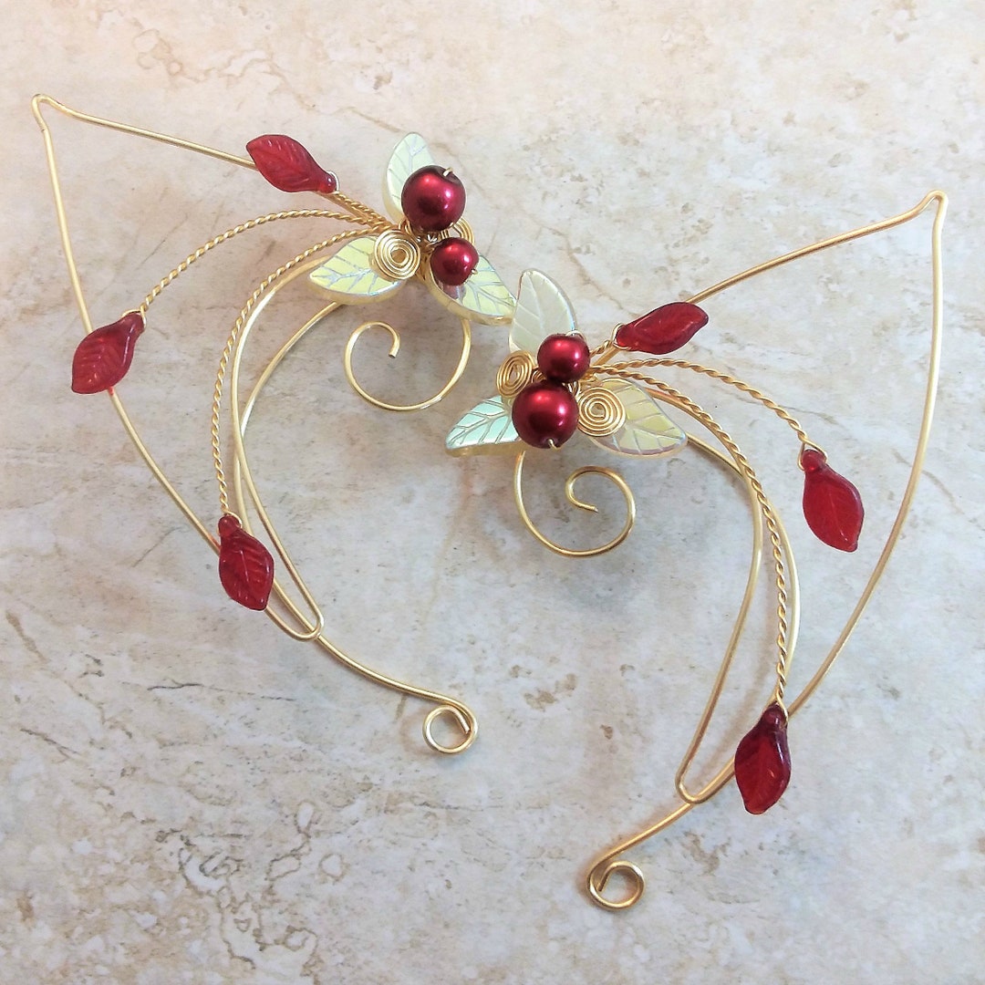 Red Gold Elf Ear Cuff Pair Wraps Elven Ear Cuffs Fairy Jewelry - Etsy