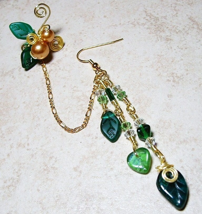 Emerald Green Chain Ear Cuff Bajor Bajoran Earring Gift for - Etsy