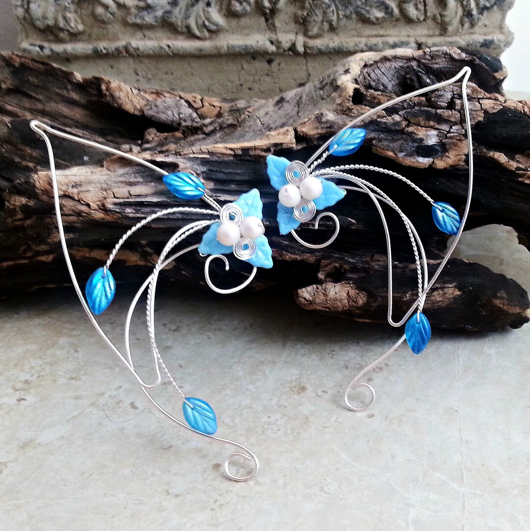 Aqua Blue Elf Ear Cuff Wraps Pair Fairytale Beach Fantasy Wedding ...