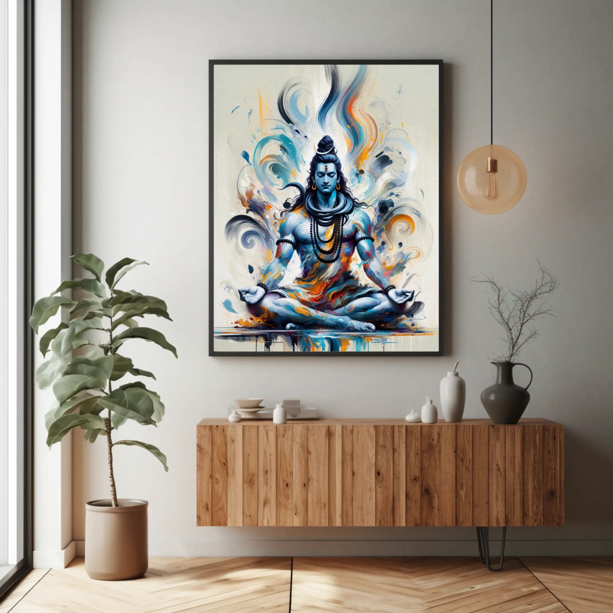 Lord Shiva Meditation Printable Digital Wall Art, Hindu Yoga Space ...