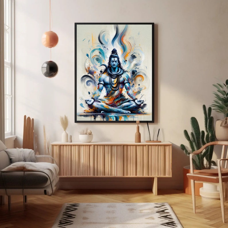 Lord Shiva Meditation Printable Digital Wall Art, Hindu Yoga Space ...