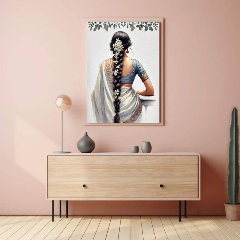 Simple Indian Woman Printable Digital Wall Art, Indian Lady Art, Long ...