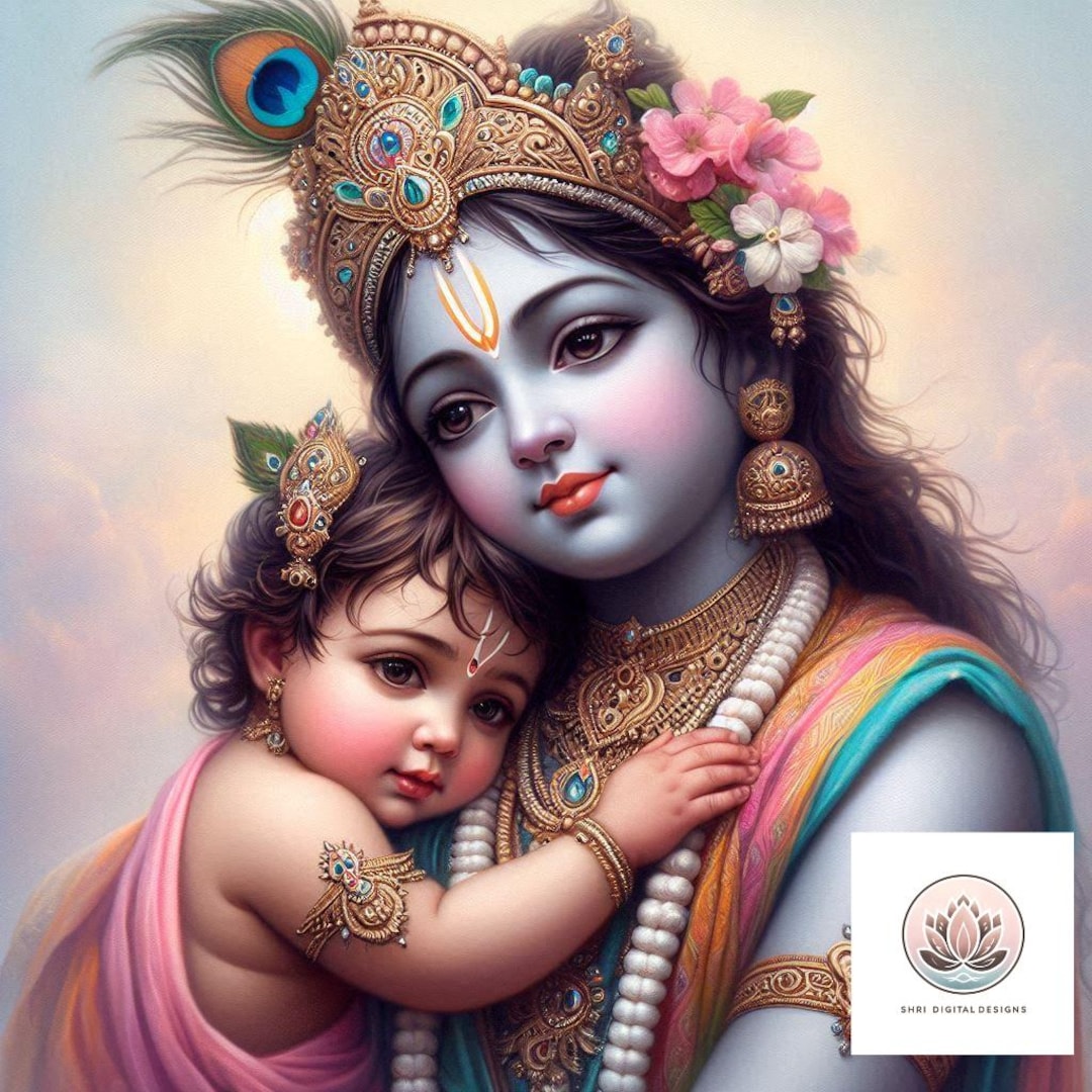 Krishna's Love Hindu Lord Krishna Hugging Baby Devotee With Love ...
