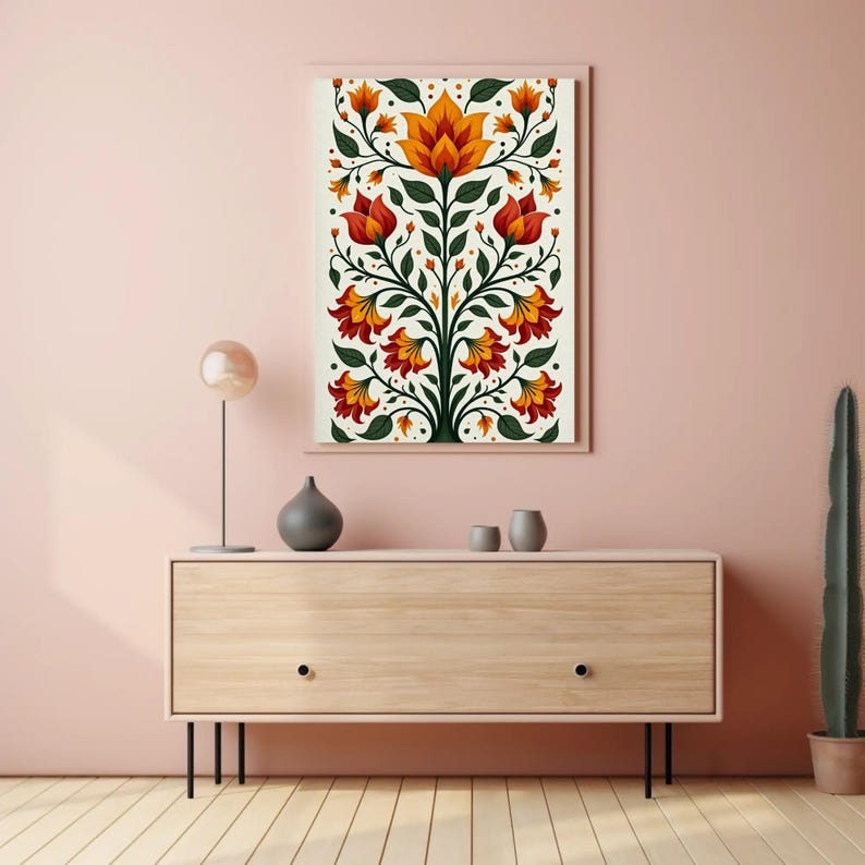 Indian Vintage Floral Art, Indian Folk Art, Mughal Floral Motifs, Boho ...