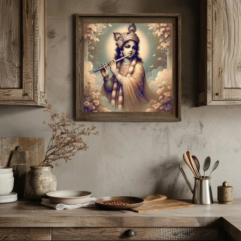 Traditional Lord Krishna ISKCON Lithograph Style Printable Digital Wall ...