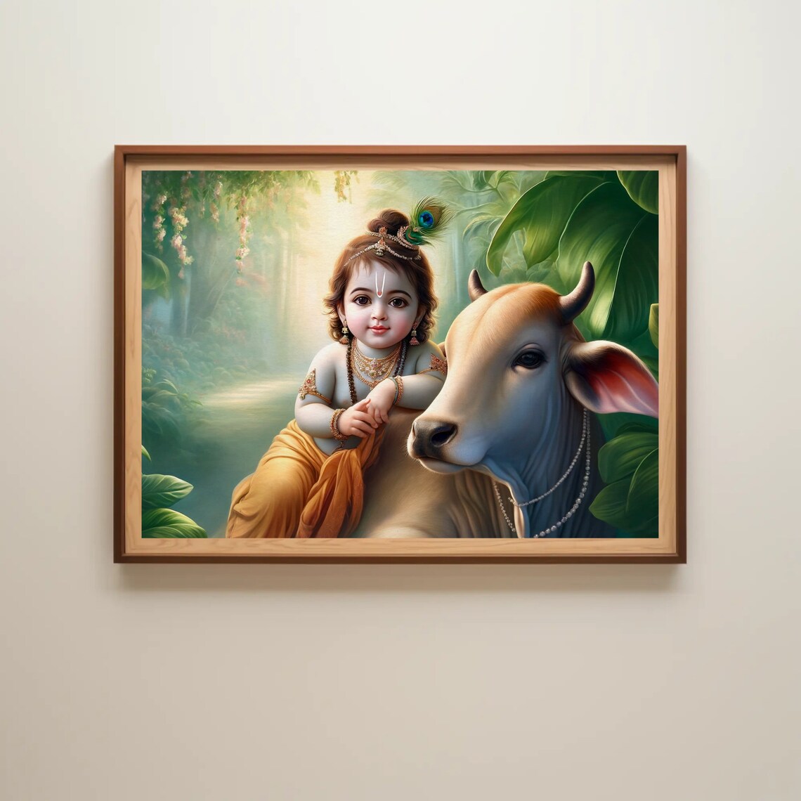 Beautiful Baby Krishna With Cow Printable Digital Wall Art, Hindu Wall ...