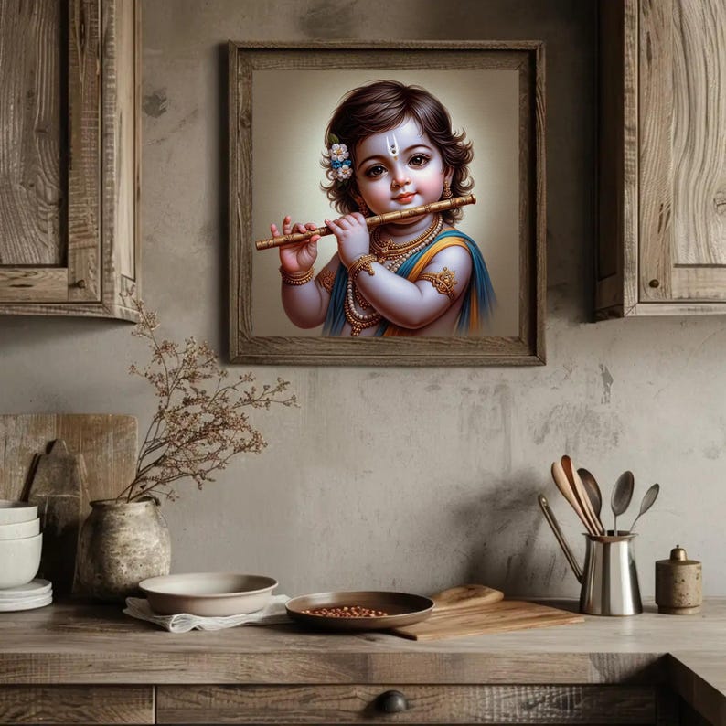 Adorable Baby Krishna With Flute Printable Digital Wall Art, Hindu Wall ...