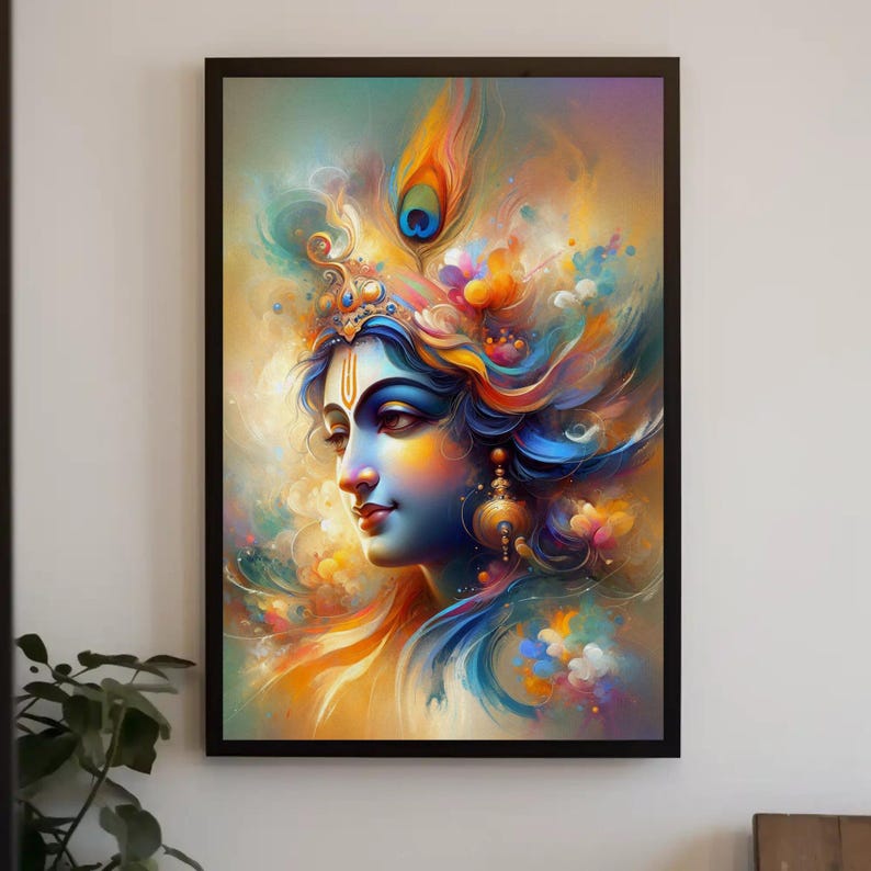 Divine Krishna Face Printable Digital Wall Art, Hindu Wall Art, Krishna ...