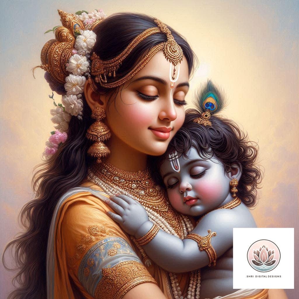 Mother's Love - Yashoda With Baby Krishna | Digital Art Print ...