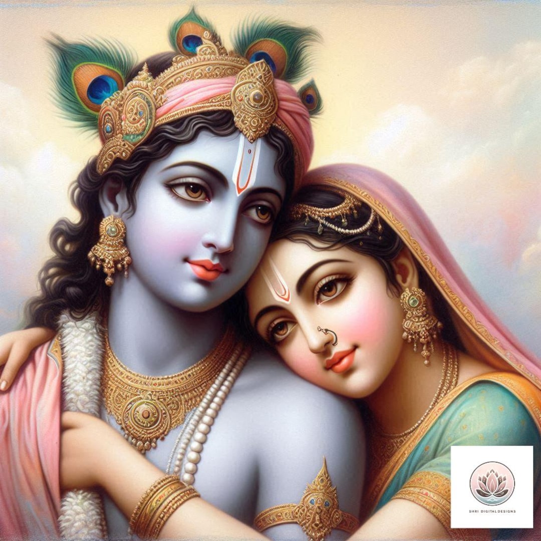 Divine Love: Radha Krishna Digital Art Print, Hindu Wall Art, Krishna ...