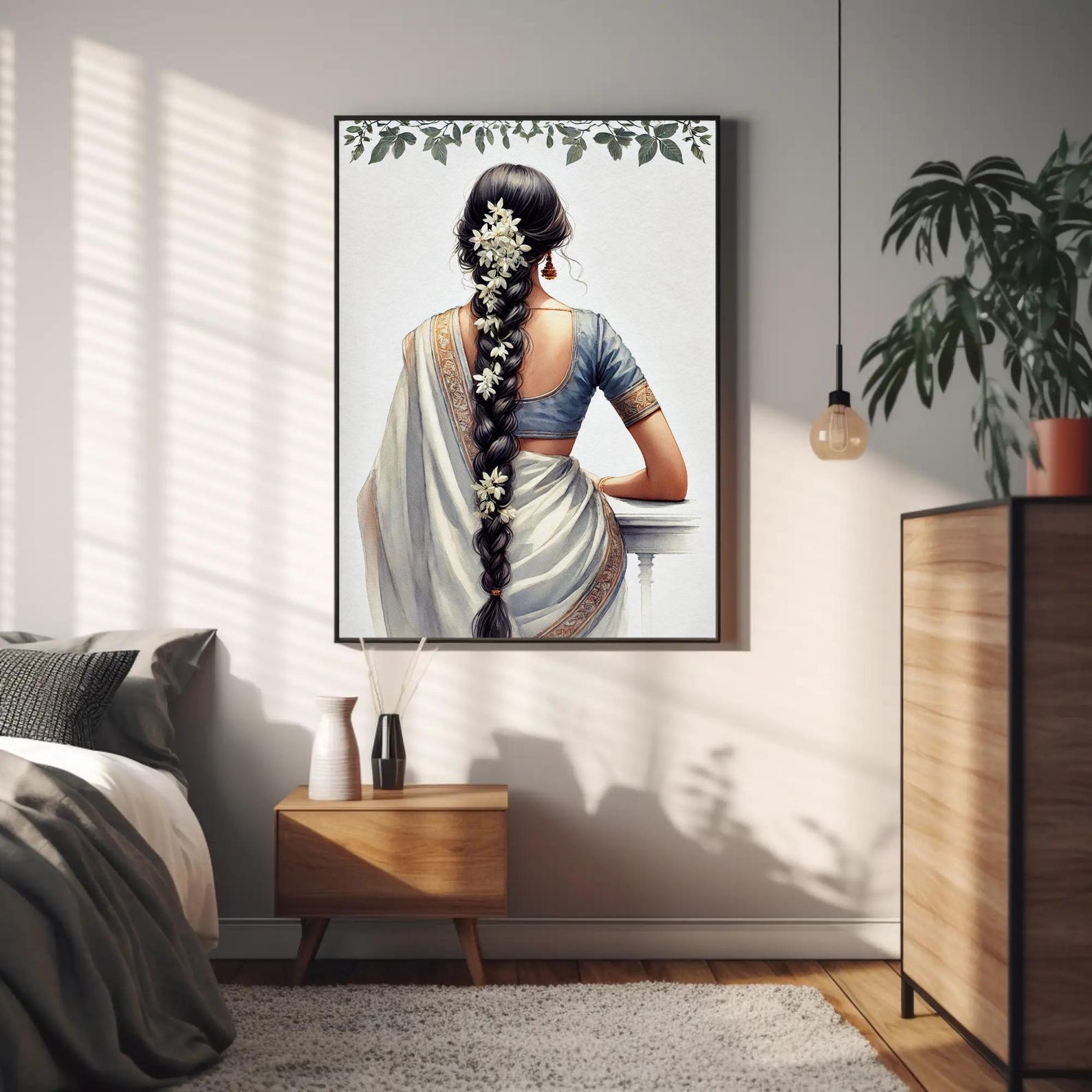 Simple Indian Woman Printable Digital Wall Art, Indian Lady Art, Long ...
