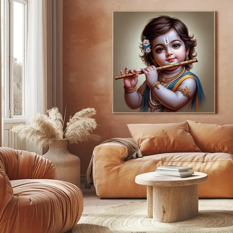 Adorable Baby Krishna With Flute Printable Digital Wall Art, Hindu Wall ...