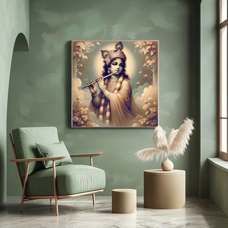 Traditional Lord Krishna ISKCON Lithograph Style Printable Digital Wall ...