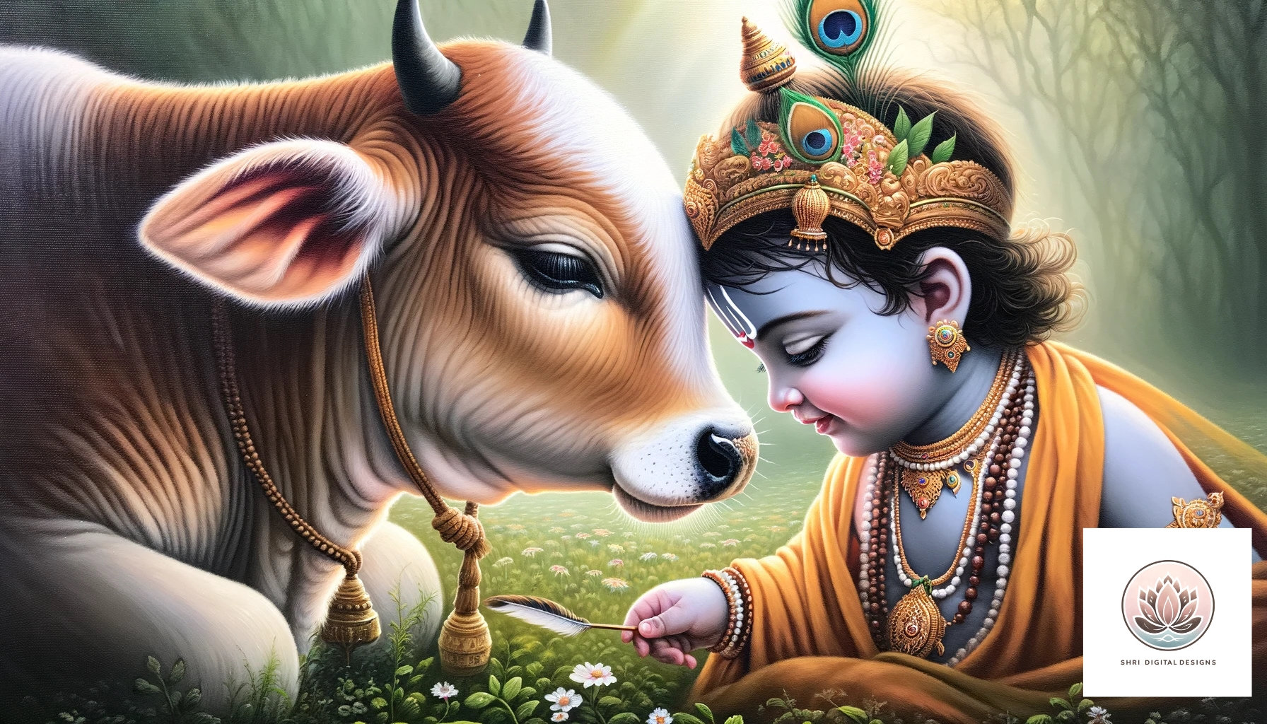 Beautiful Baby Krishna With Cow Printable Digital Wall Art, Hindu Wall ...