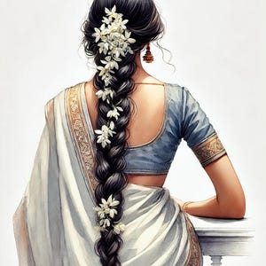 Simple Indian Woman Printable Digital Wall Art, Indian Lady Art, Long ...