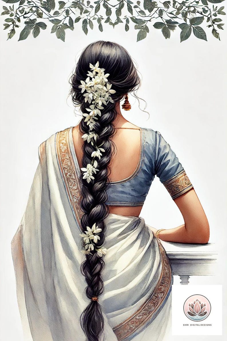 Simple Indian Woman Printable Digital Wall Art, Indian Lady Art, Long ...