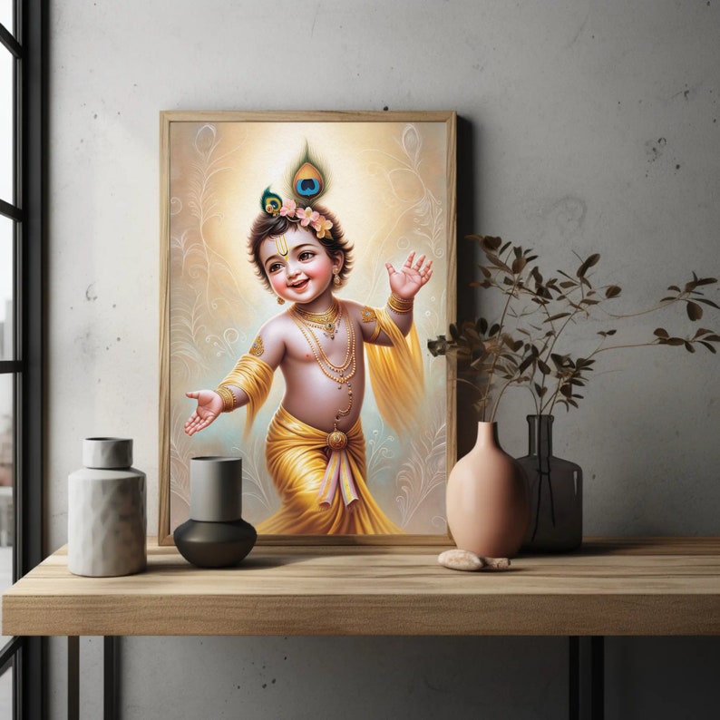 Charming Krishna Printable Digital Wall Art Digital Download, Hindu ...