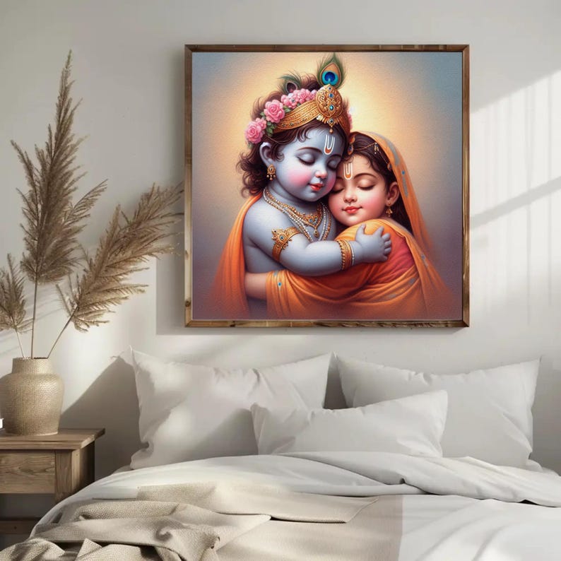 Beautiful Baby Radha Krishna Printable Digital Wall Art, Hindu Wall Art ...