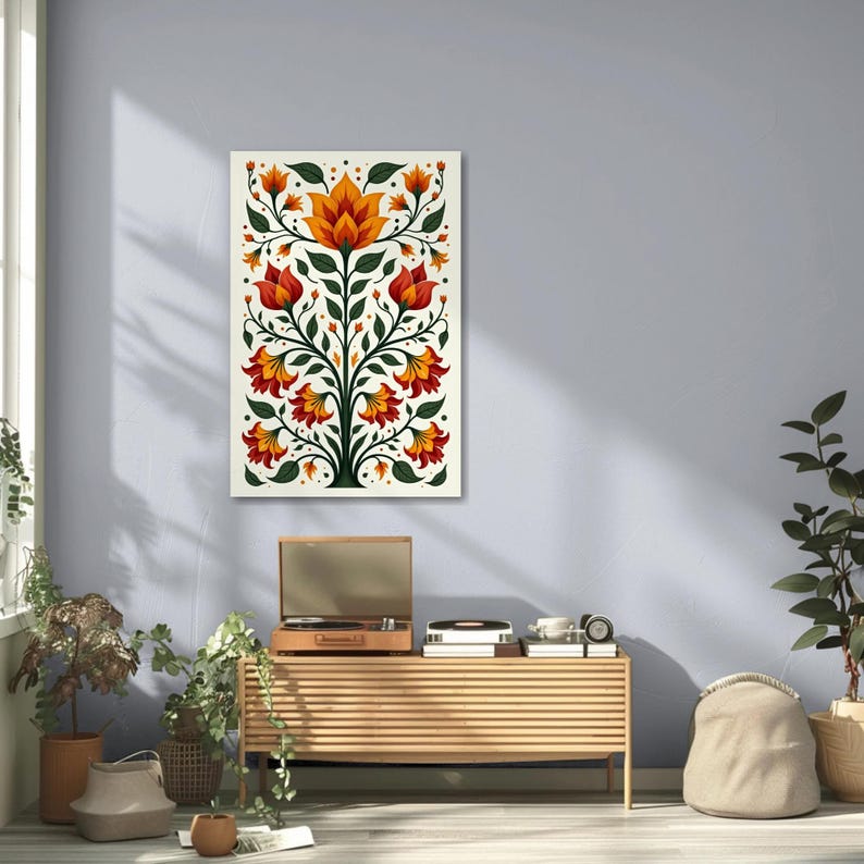 Indian Vintage Floral Art, Indian Folk Art, Mughal Floral Motifs, Boho ...