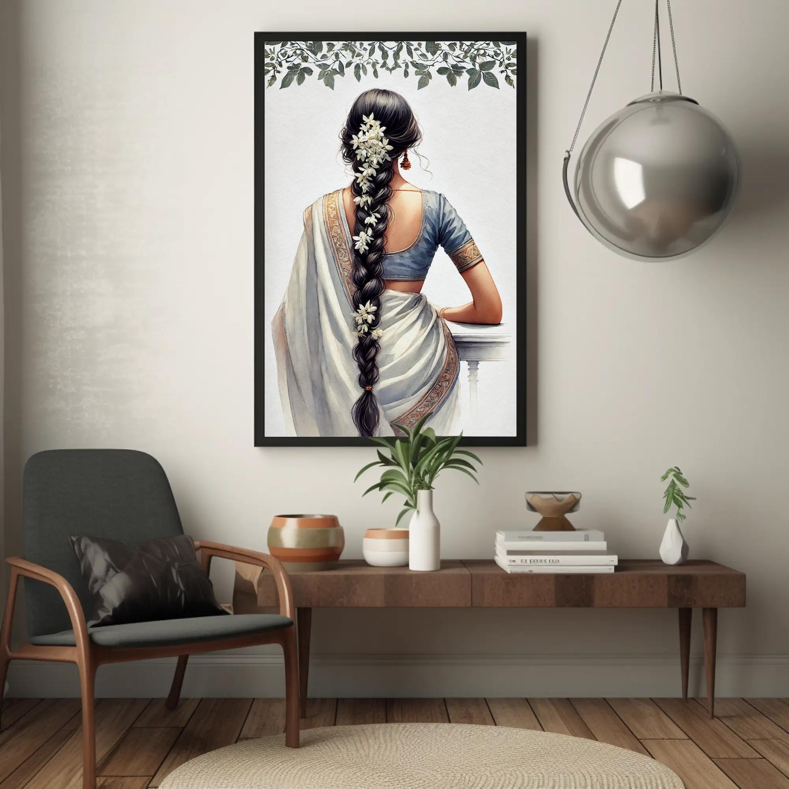 Simple Indian Woman Printable Digital Wall Art, Indian Lady Art, Long ...