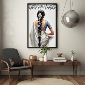 Simple Indian Woman Printable Digital Wall Art, Indian Lady Art, Long ...