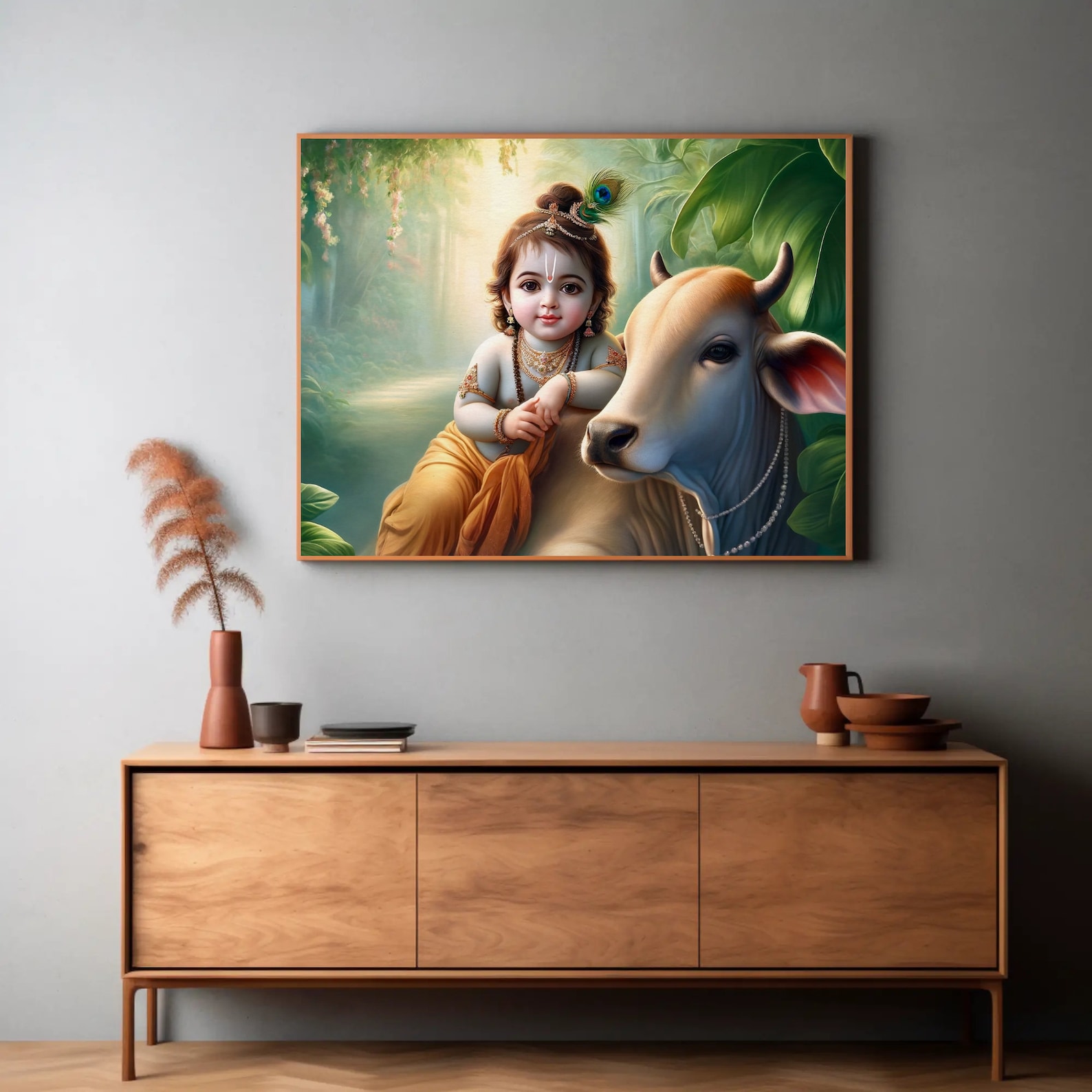 Beautiful Baby Krishna With Cow Printable Digital Wall Art, Hindu Wall ...
