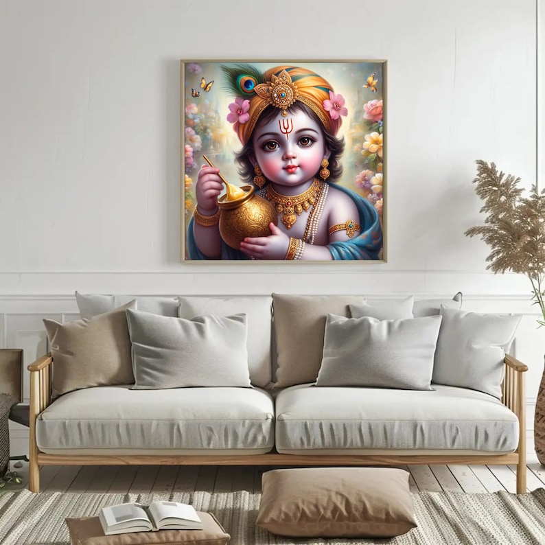 Charming Baby Krishna Printable Digital Wall Art, Hindu Wall Art ...