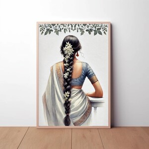 Simple Indian Woman Printable Digital Wall Art, Indian Lady Art, Long ...