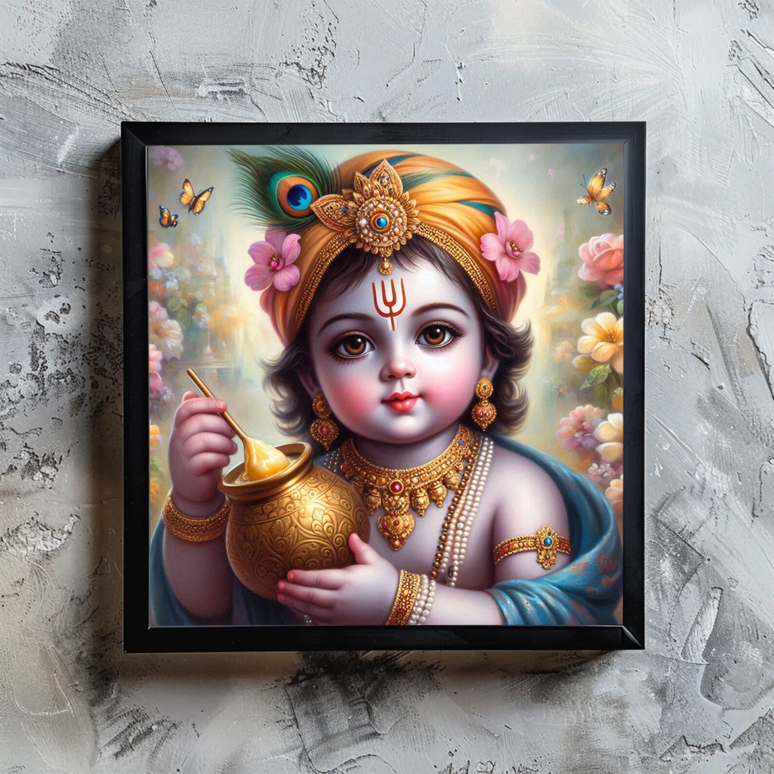 Charming Baby Krishna Printable Digital Wall Art, Hindu Wall Art, Krishna Wall Decor, Hare ...