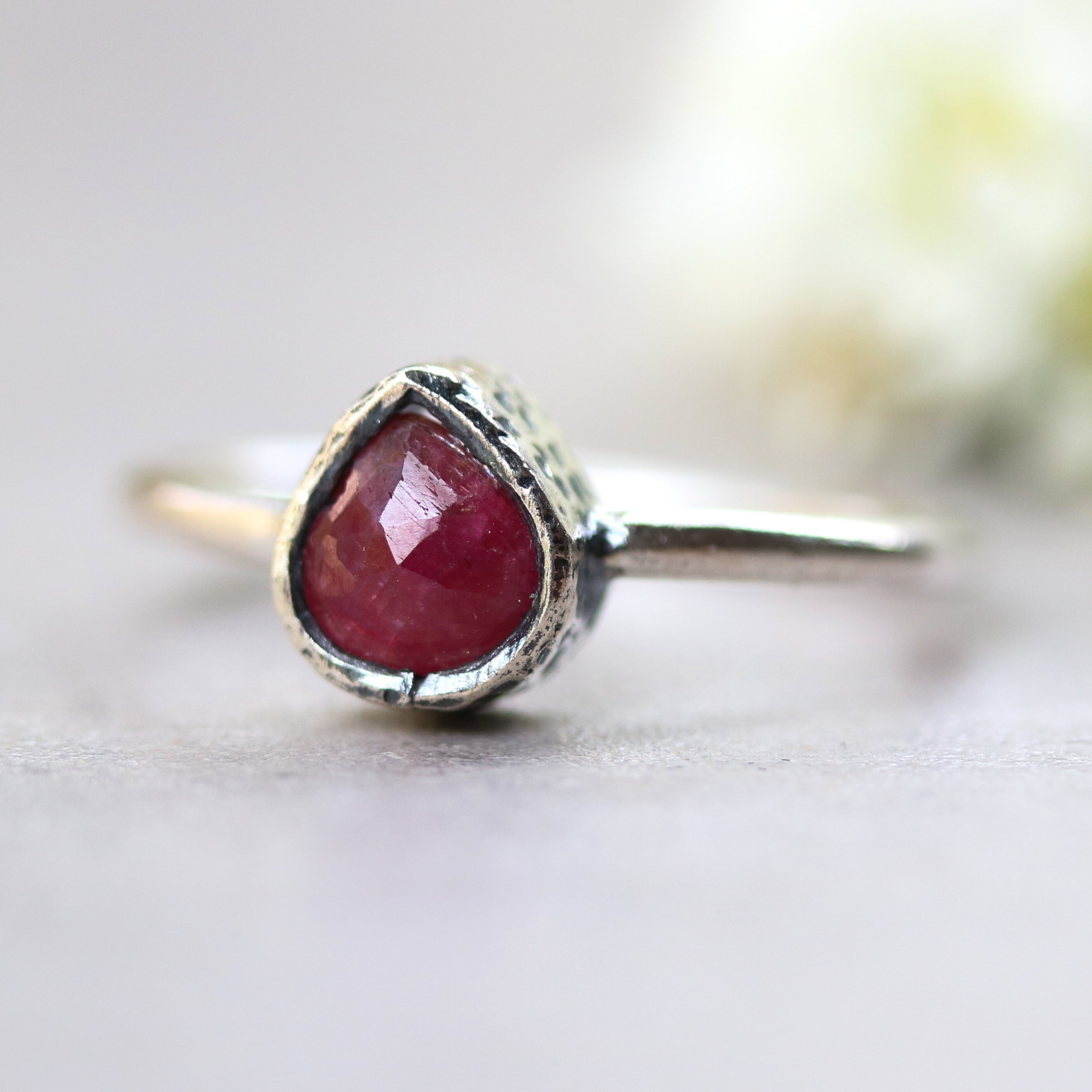 Teardrop ruby ring in silver bezel setting with sterling | Etsy