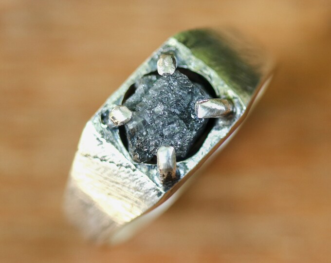 Large Rough Diamond Ring, Mens Rough Diamond Ring, Rough Diamond Signet ...